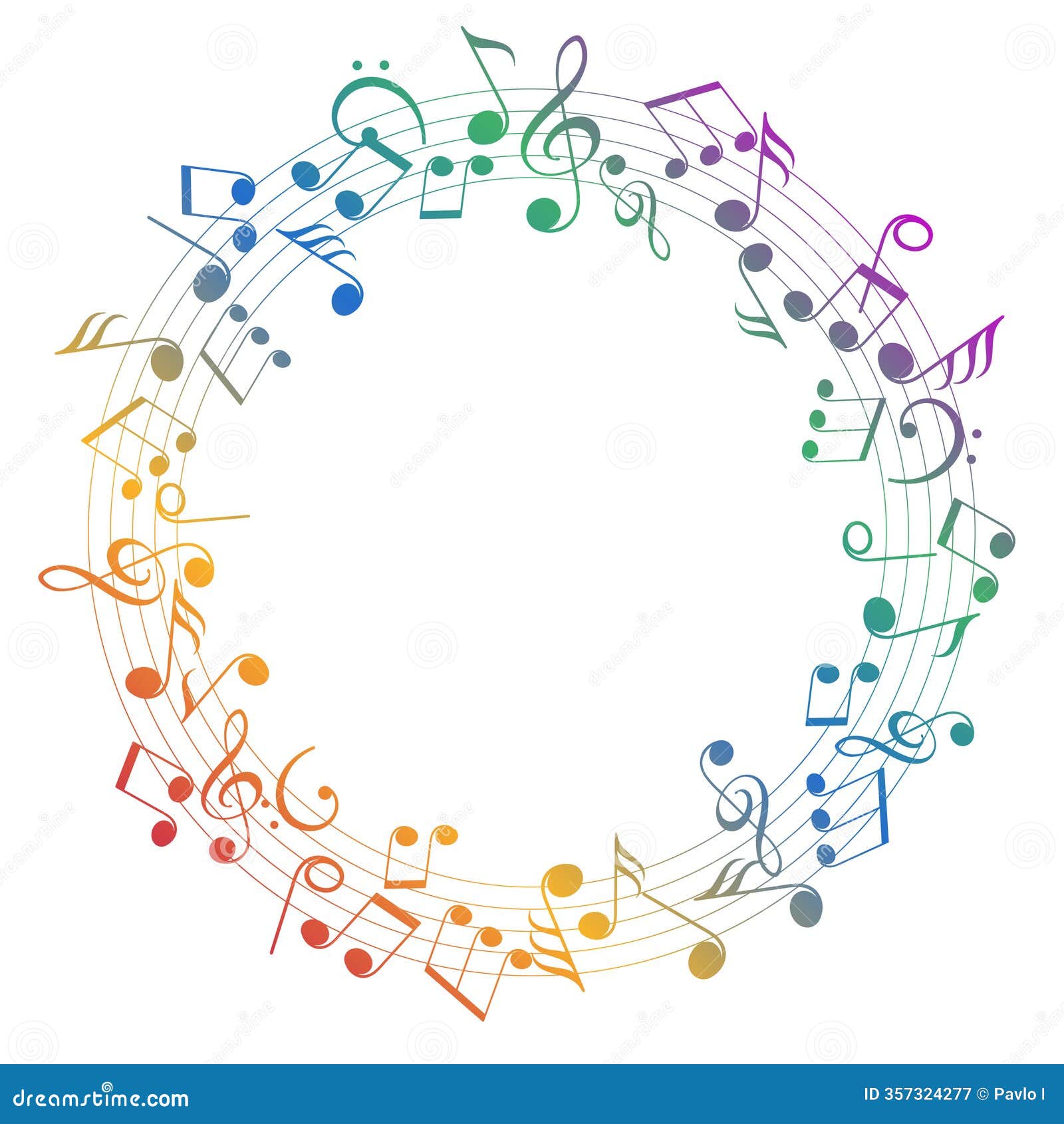 Circular Frame with Colored Musical Notes, Dynamic Music Abstract ...