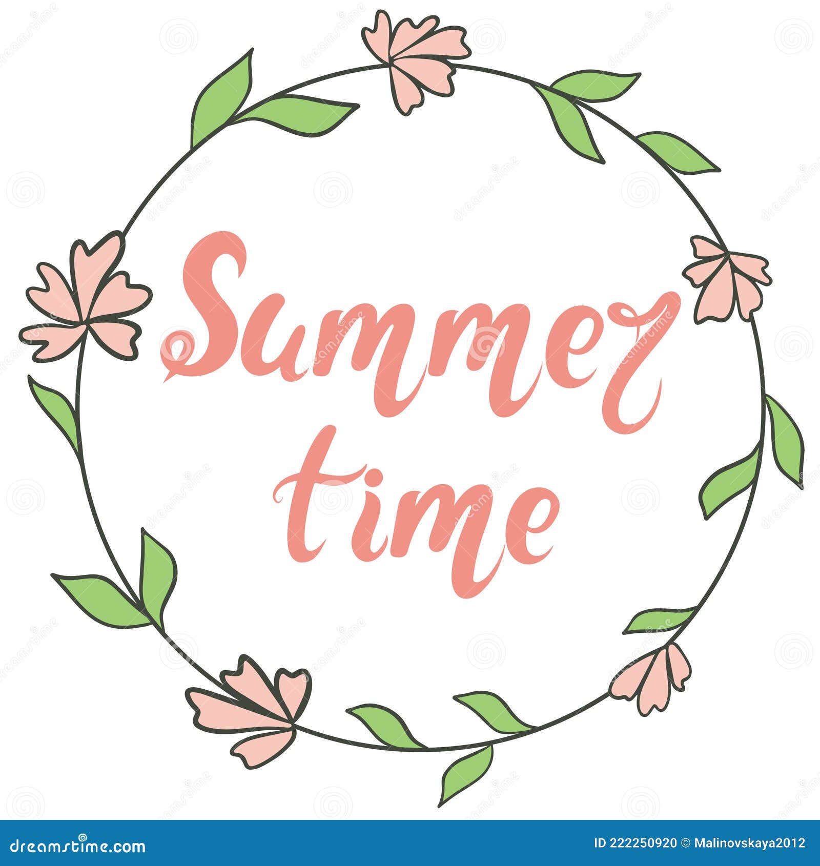 Circular Frame with Flowers Sheets and Lettering, Vector. Stock Vector ...