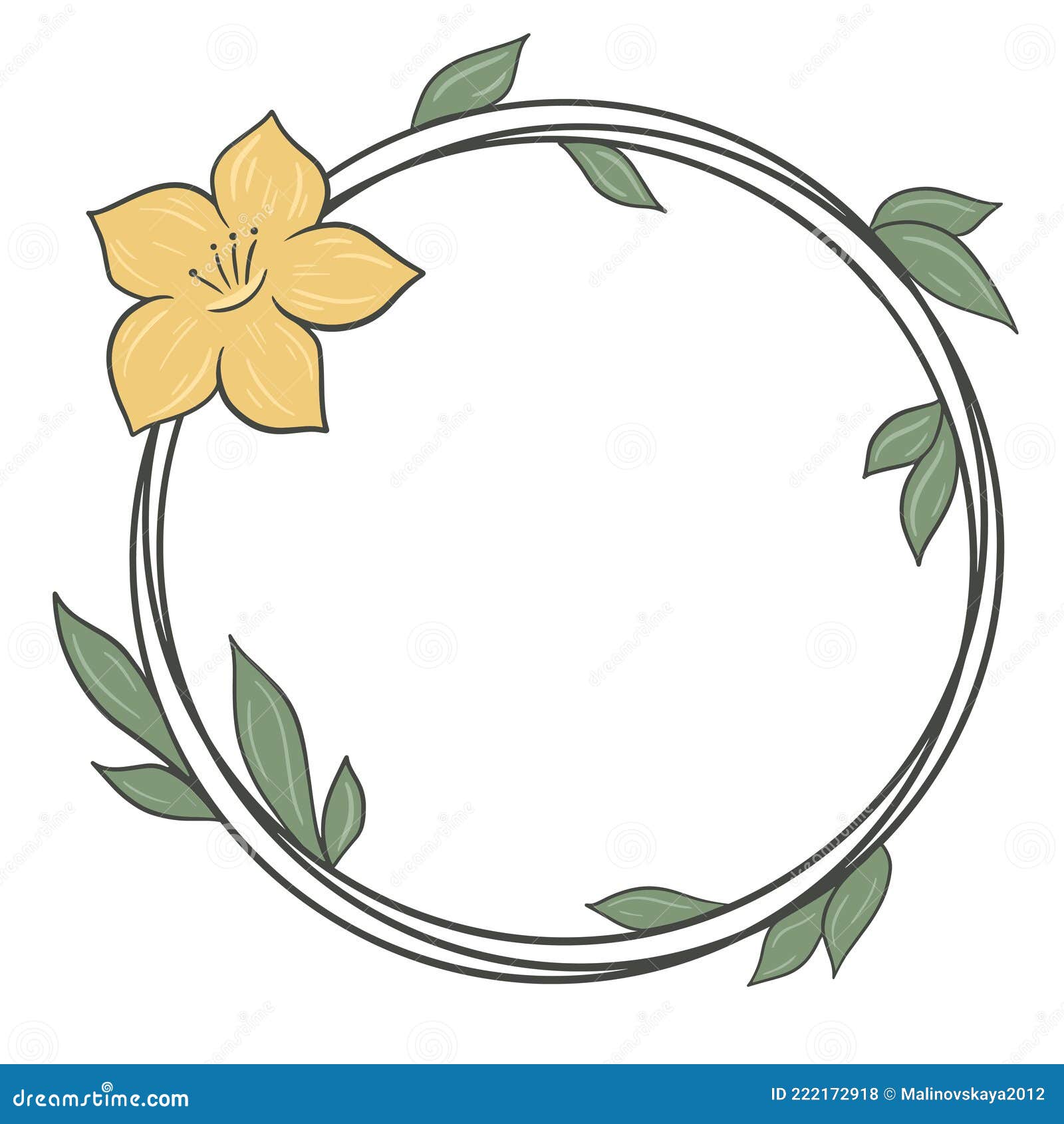 Circular Frame with Leaves and Flower, Vector Stock Vector ...