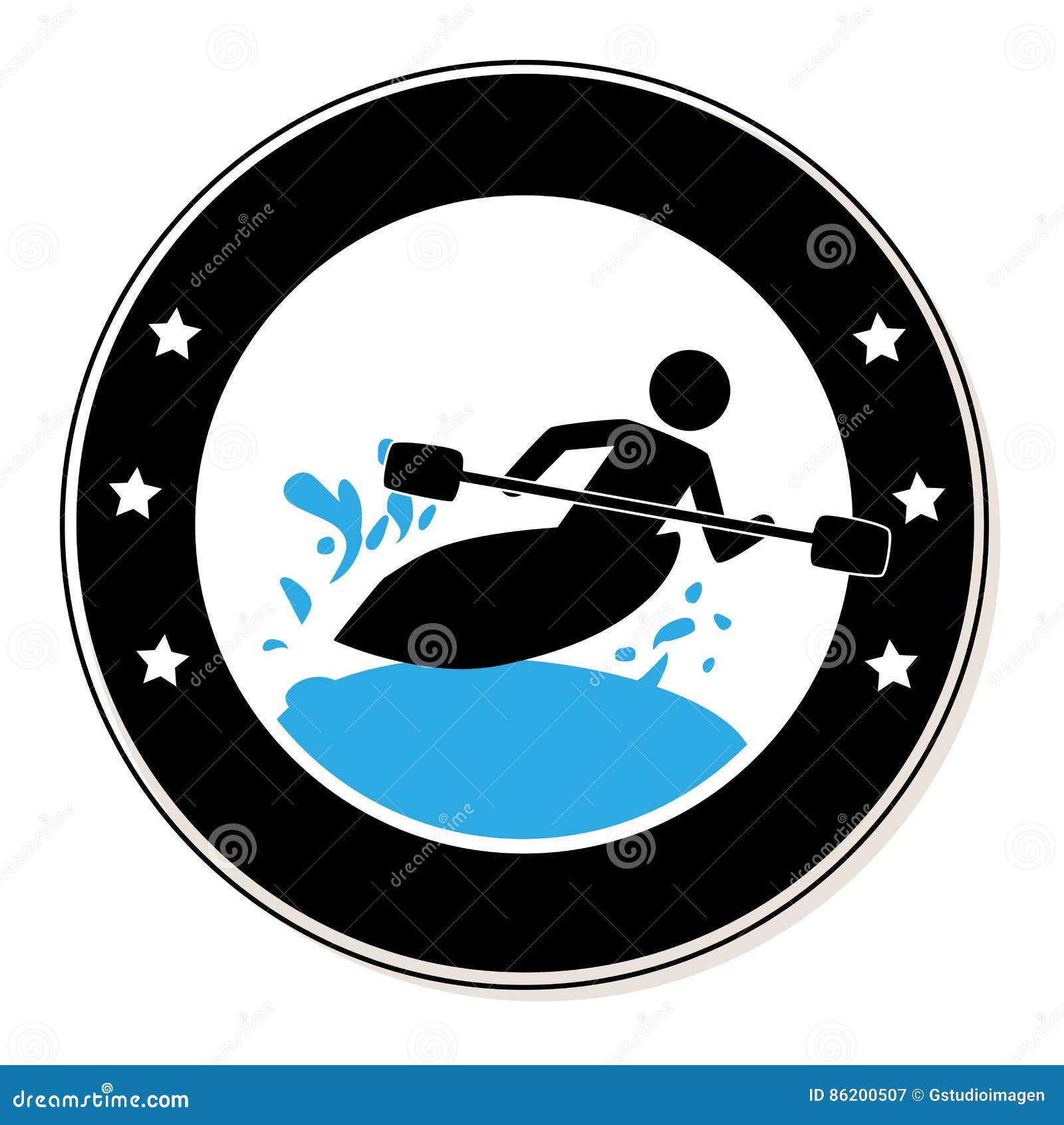 Circular Frame with Man in Kayak Stock Vector - Illustration of river ...
