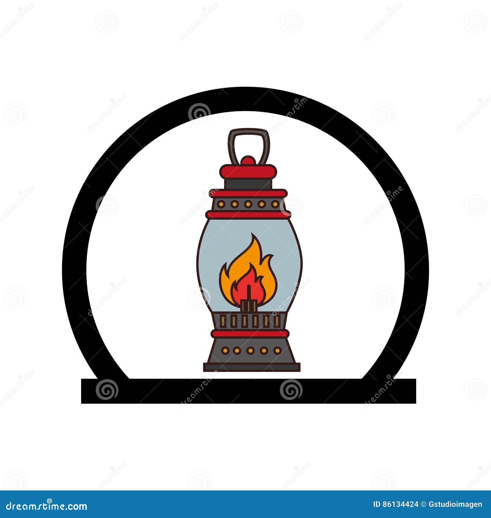 Circular Frame with Oil Lamp Stock Vector - Illustration of lamp ...