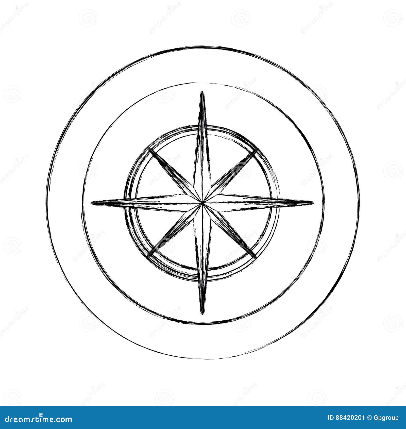 Circular Frame with Silhouette Compass Star Icon Stock Illustration ...