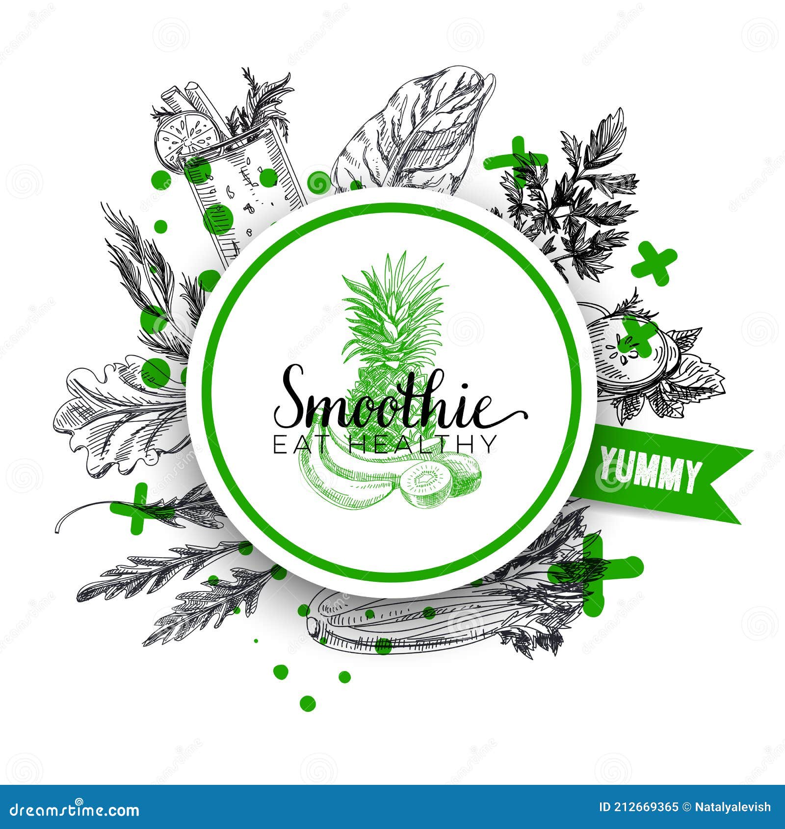 Circular Frame for Smoothie Label, Rounded by Vegetable Ingredients ...