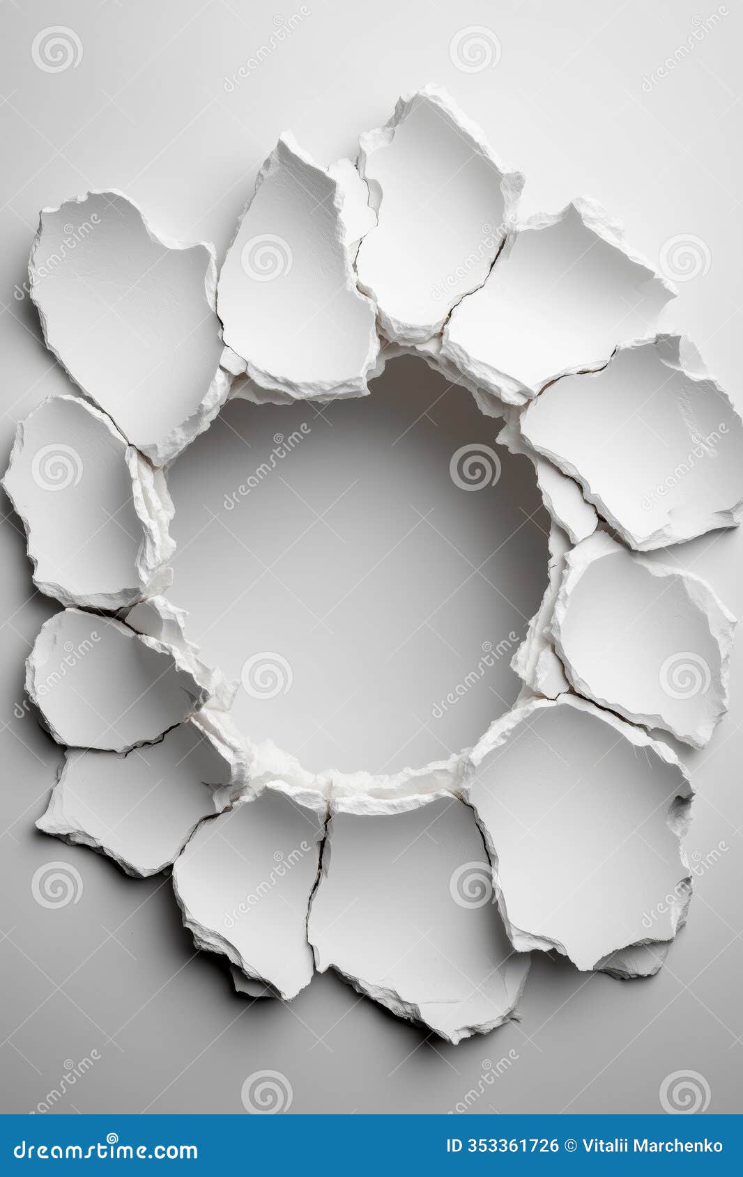 Circular Frame of Torn White Paper Creating Textured Border on Gray ...