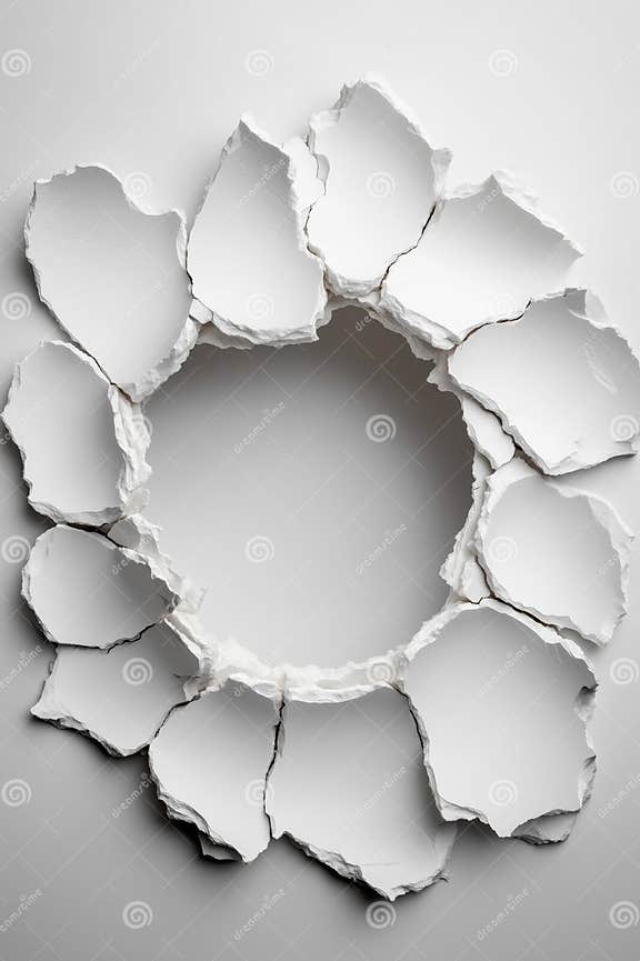 Circular Frame of Torn White Paper Creating Textured Border on Gray ...