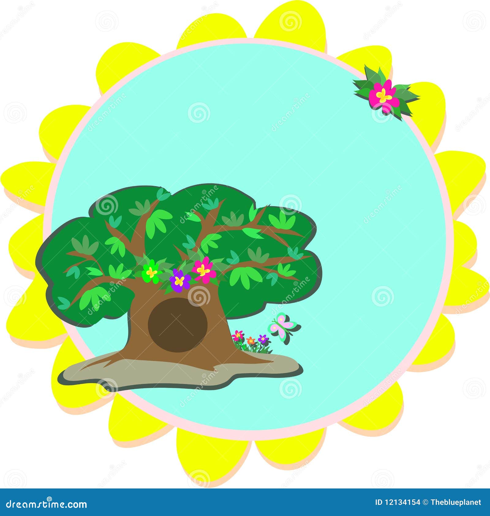 Circular Frame of a Tree and Flowers Stock Vector - Illustration of ...