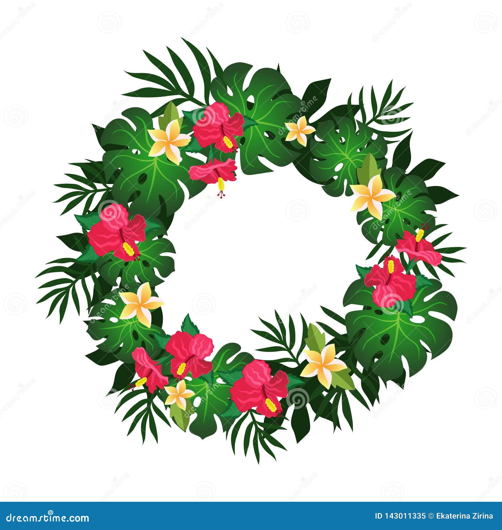 Circular Frame of Tropical Flowers and Plants Element Design Vector ...