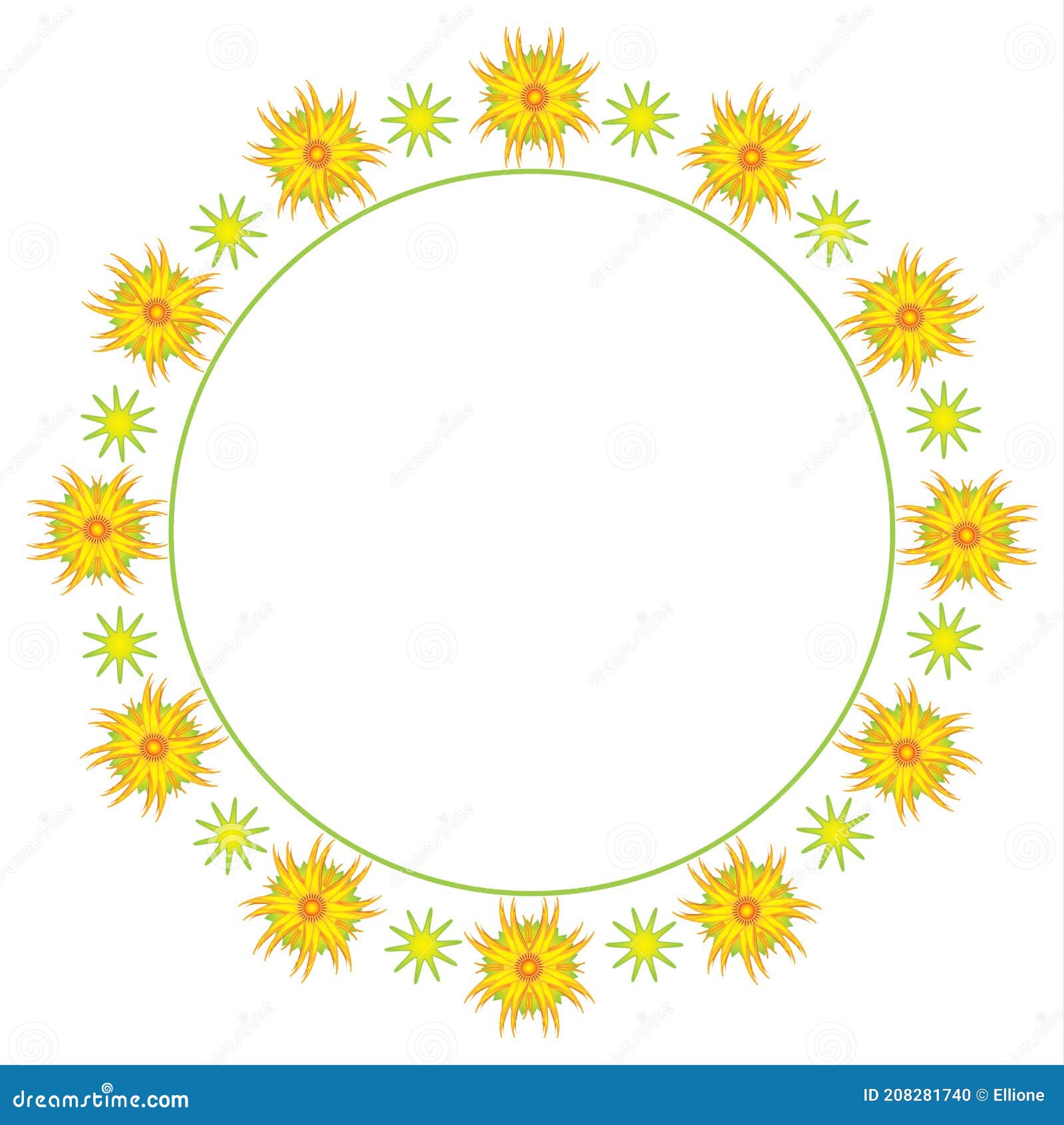 Circular Frame with Yellow Flowers Around on a White Background. Stock ...
