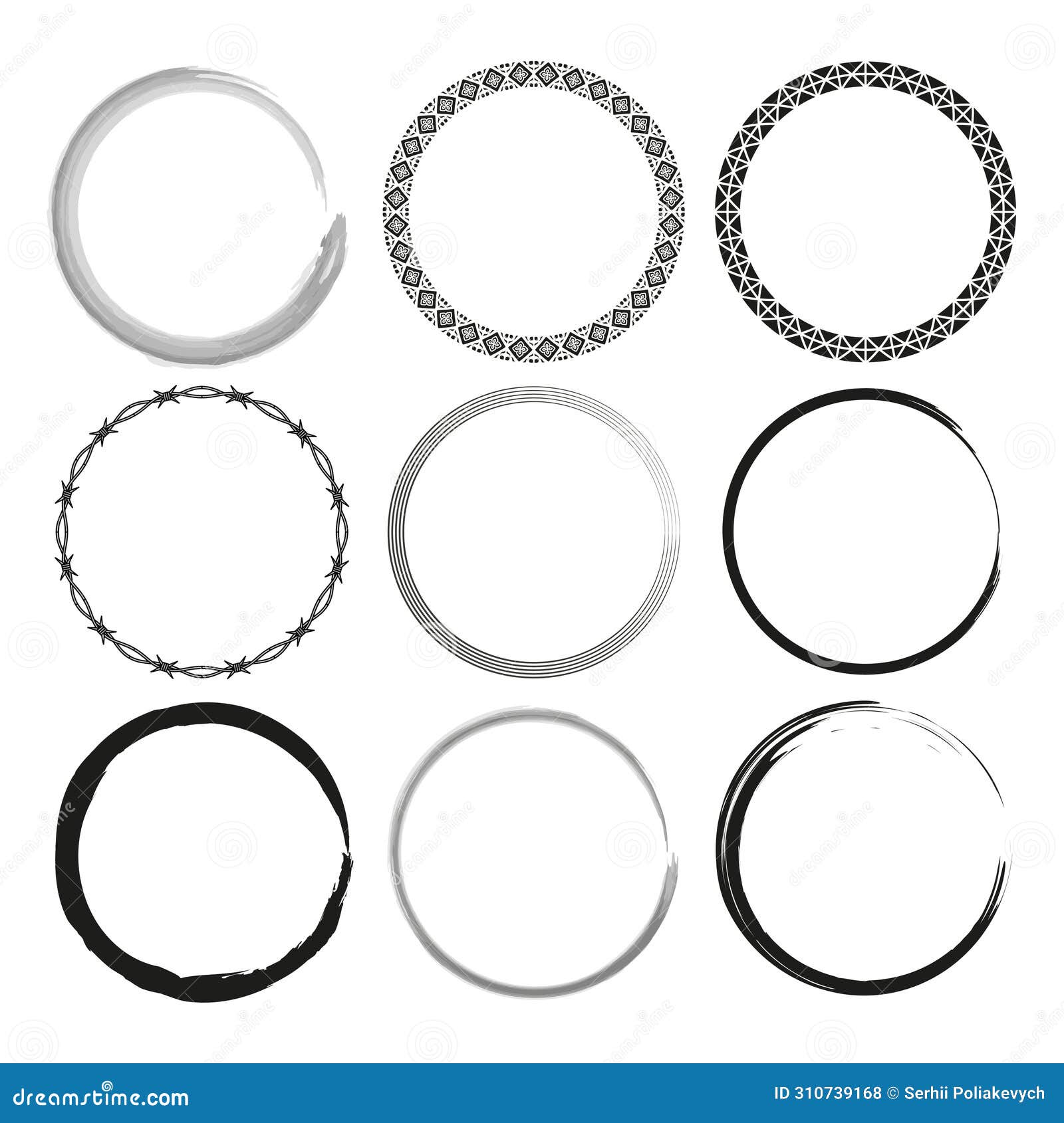 Circular Frames Decorative. Borders Round Set. Design Floral Art ...