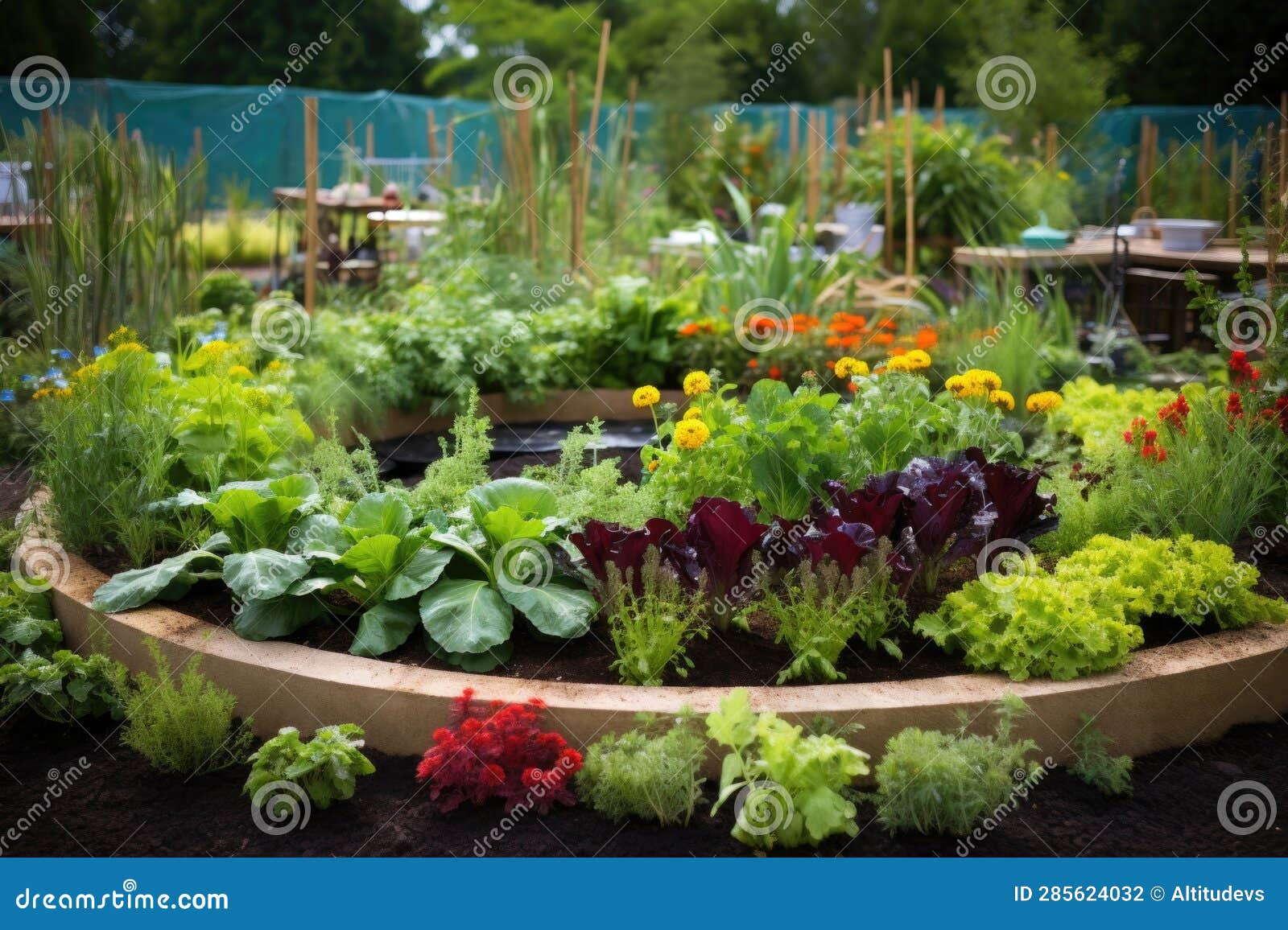 Circular Garden Bed with Edible Plants Stock Photo - Image of food ...