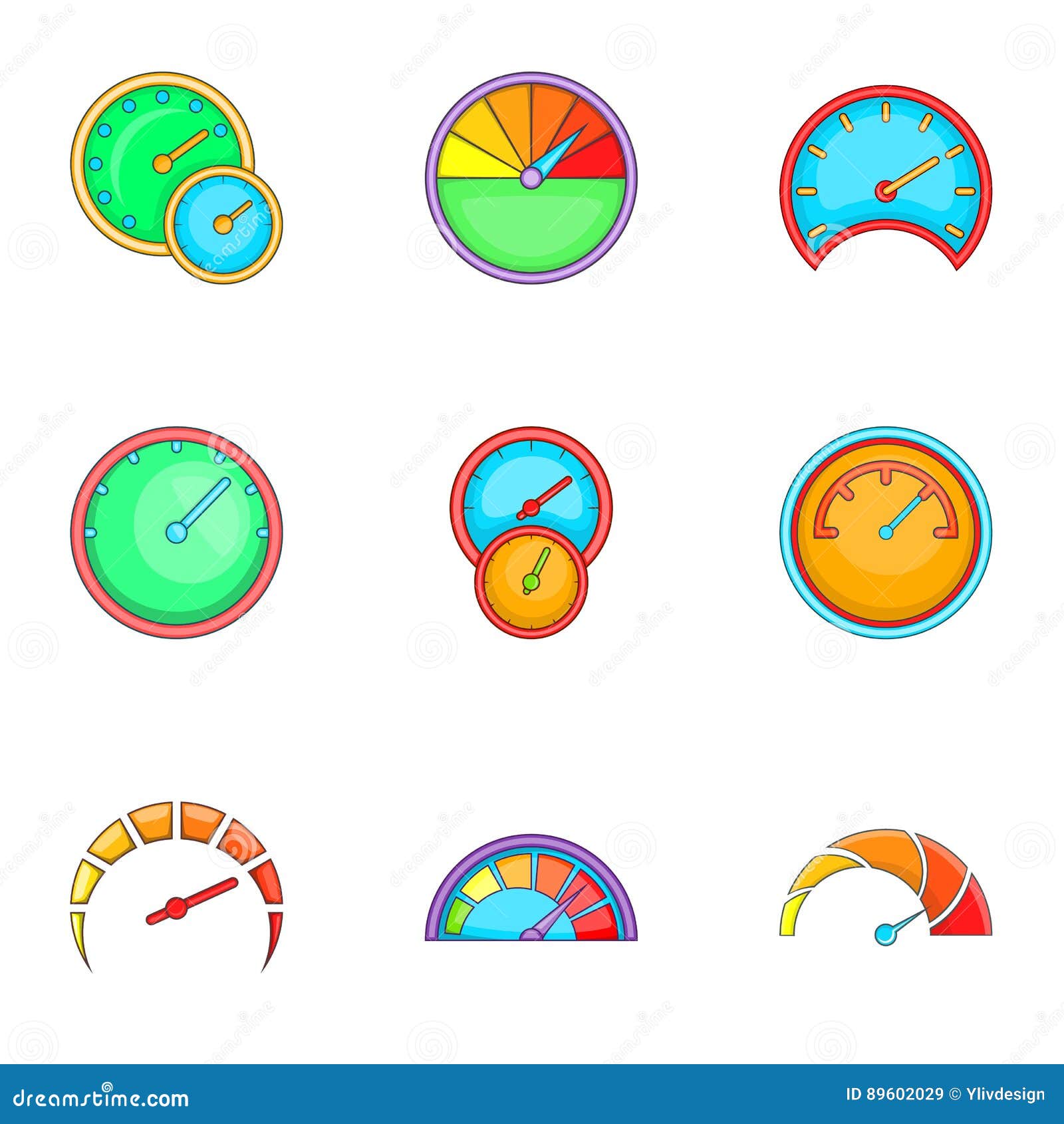 Circular Gauge Icons Set, Cartoon Style Stock Vector - Illustration of ...