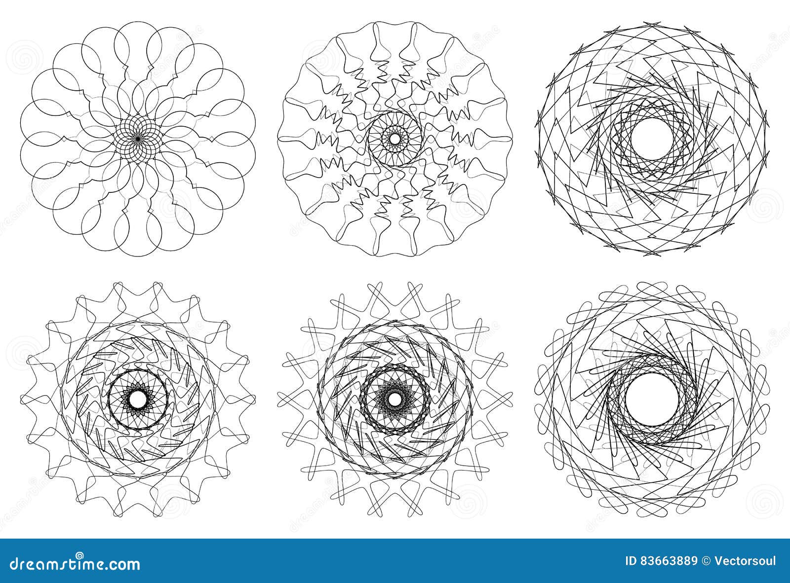 Circular Geometric Elements, Rotating Radiating Shapes on Whi Stock ...