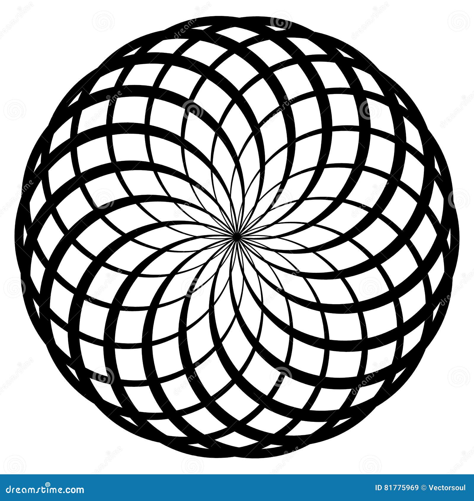 Circular Geometric Spiral Abstract Monochrome Design Element Stock