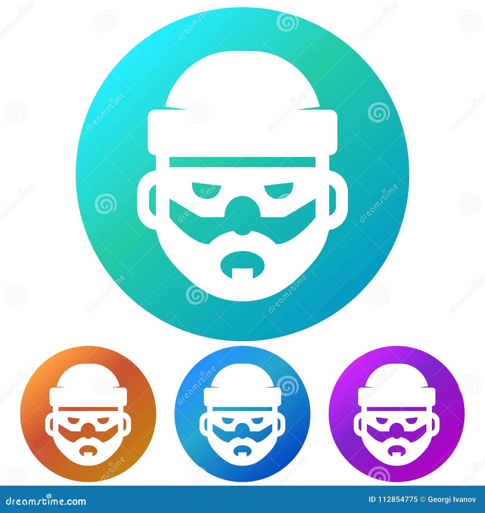Circular, Gradient Computer Hacker Head Icon. Four Color Variations ...