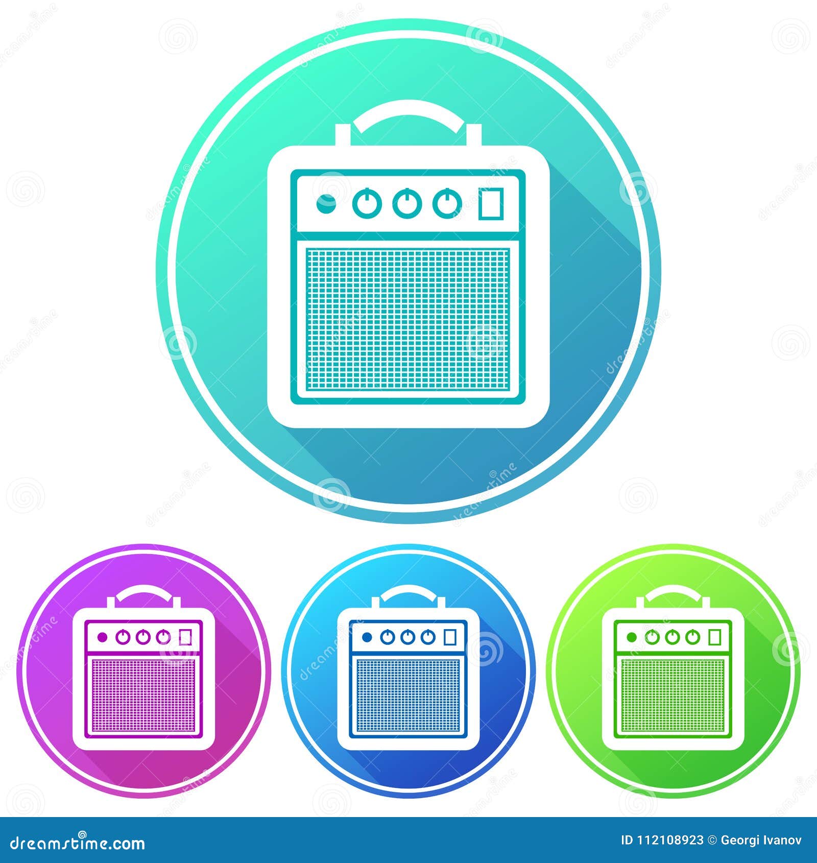 Circular, Gradient Guitar Amplifier Icon White Silhouette. Casting a Shadow Stock Vector ...