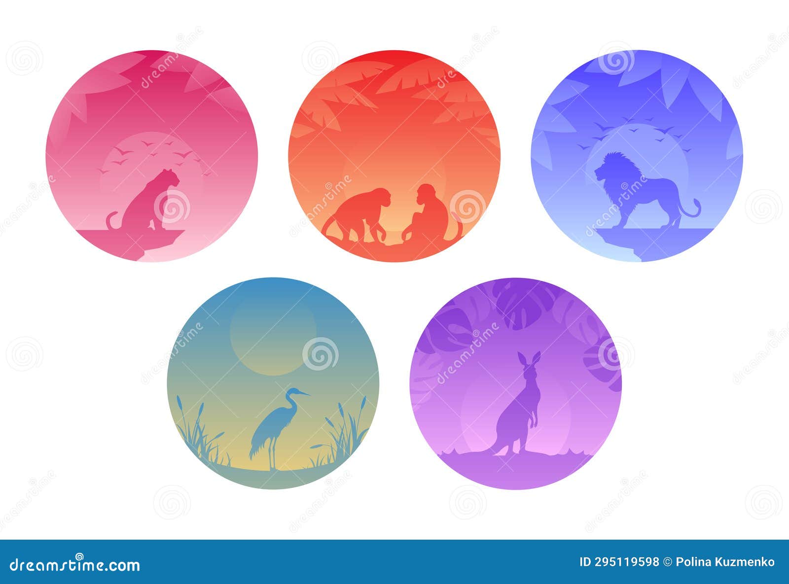 Circular Gradient Illustration Collection with Animal Silhouette Stock ...