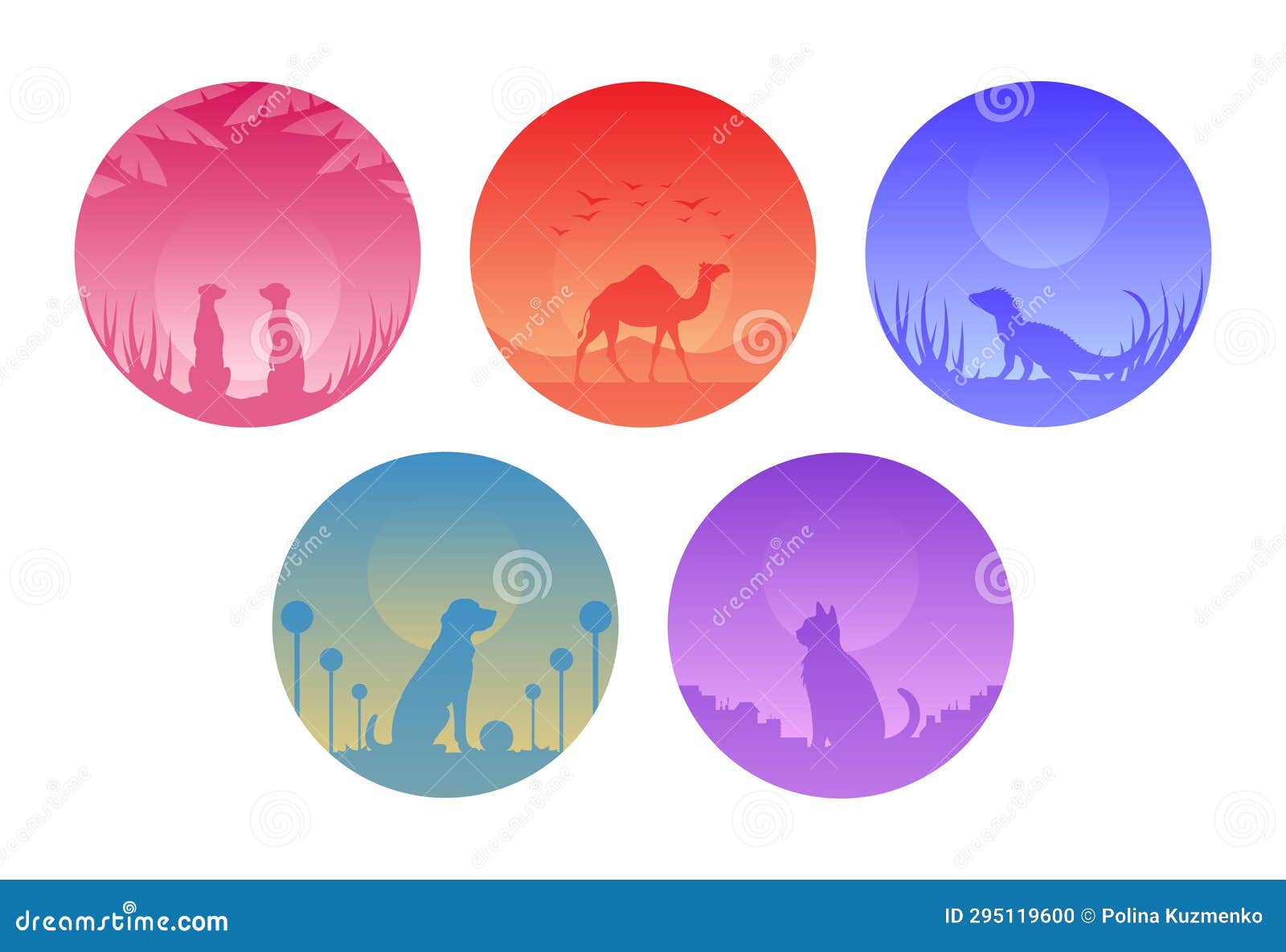 Circular Gradient Illustration Collection with Animal Silhouette ...