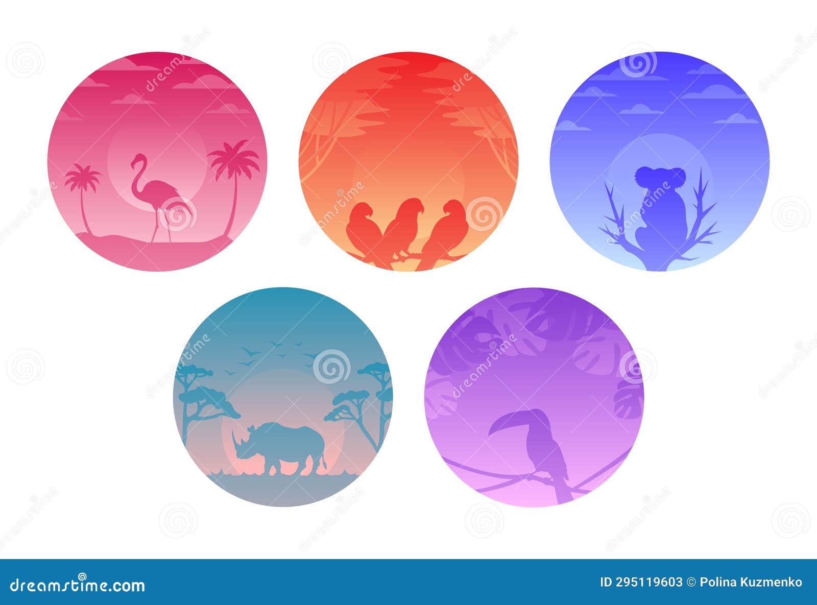Circular Gradient Illustration Collection with Animal Silhouette ...