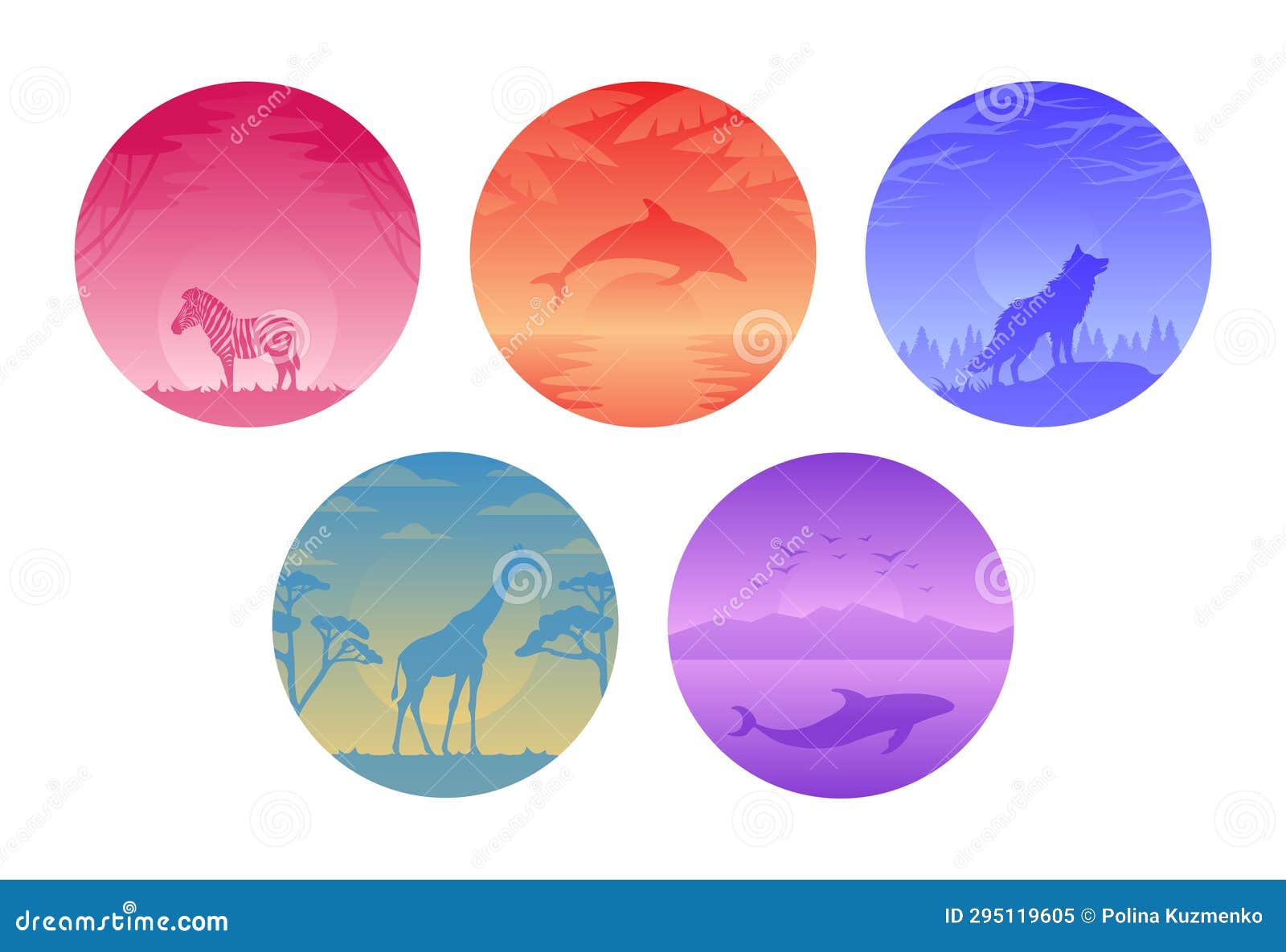 Circular Gradient Illustration Collection with Animal Silhouette ...