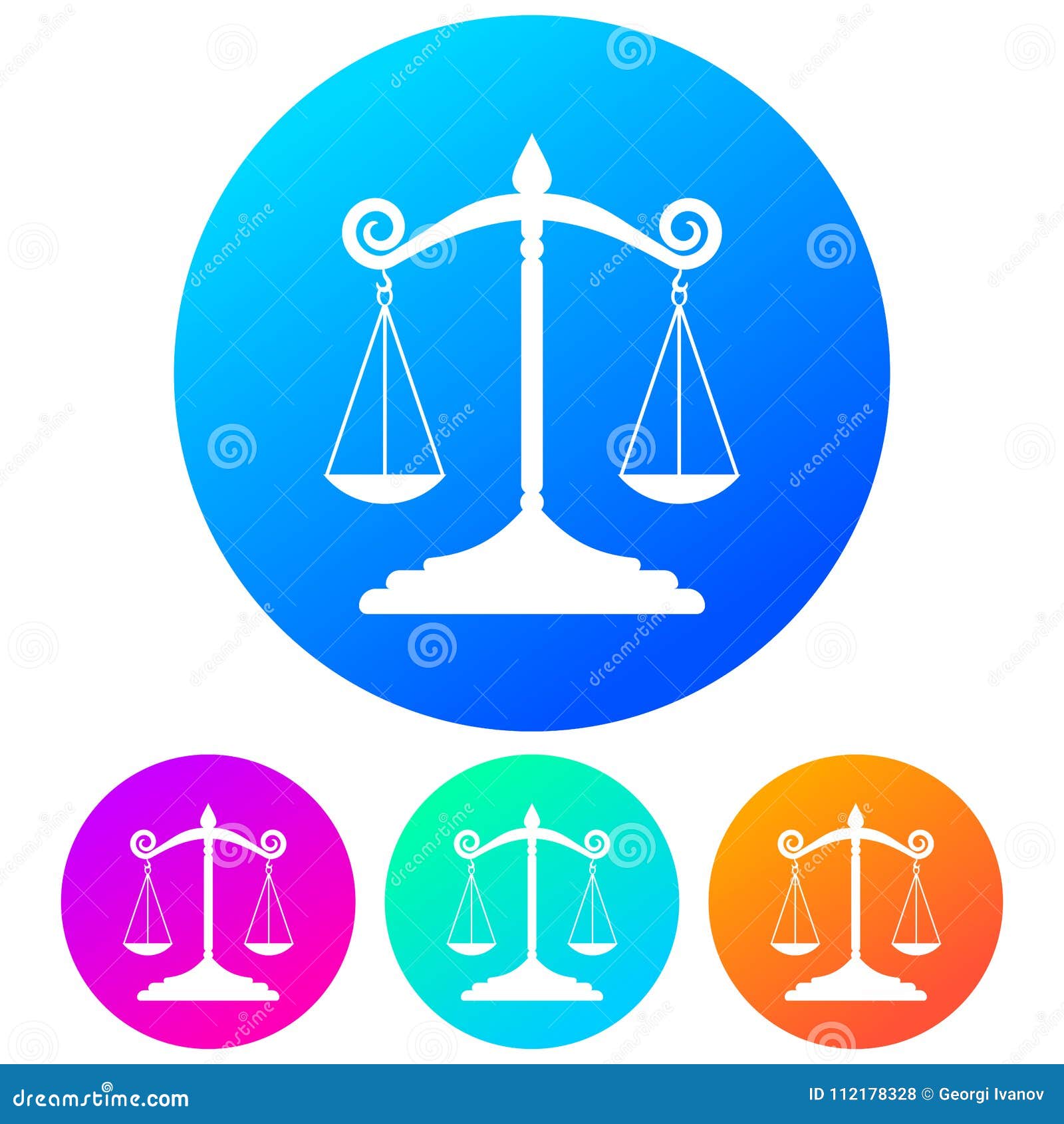 Circular, Gradient Justice Scale Silhouette White Icon. Four Variations Stock Vector ...