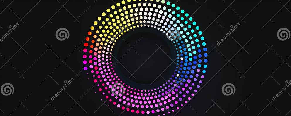 Circular Gradient Pattern of Colorful Dots on a Black Background ...