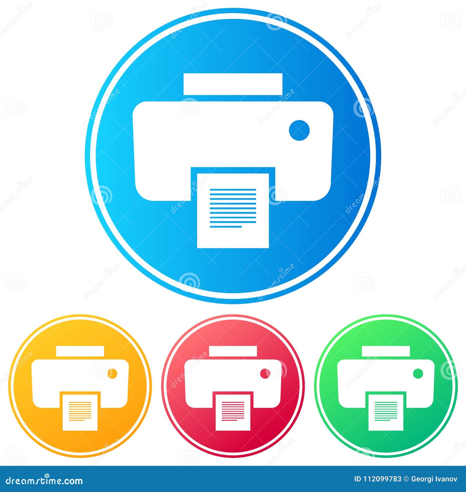 Circular, Gradient Printer Icon. Four Color Variations. Isolated on ...