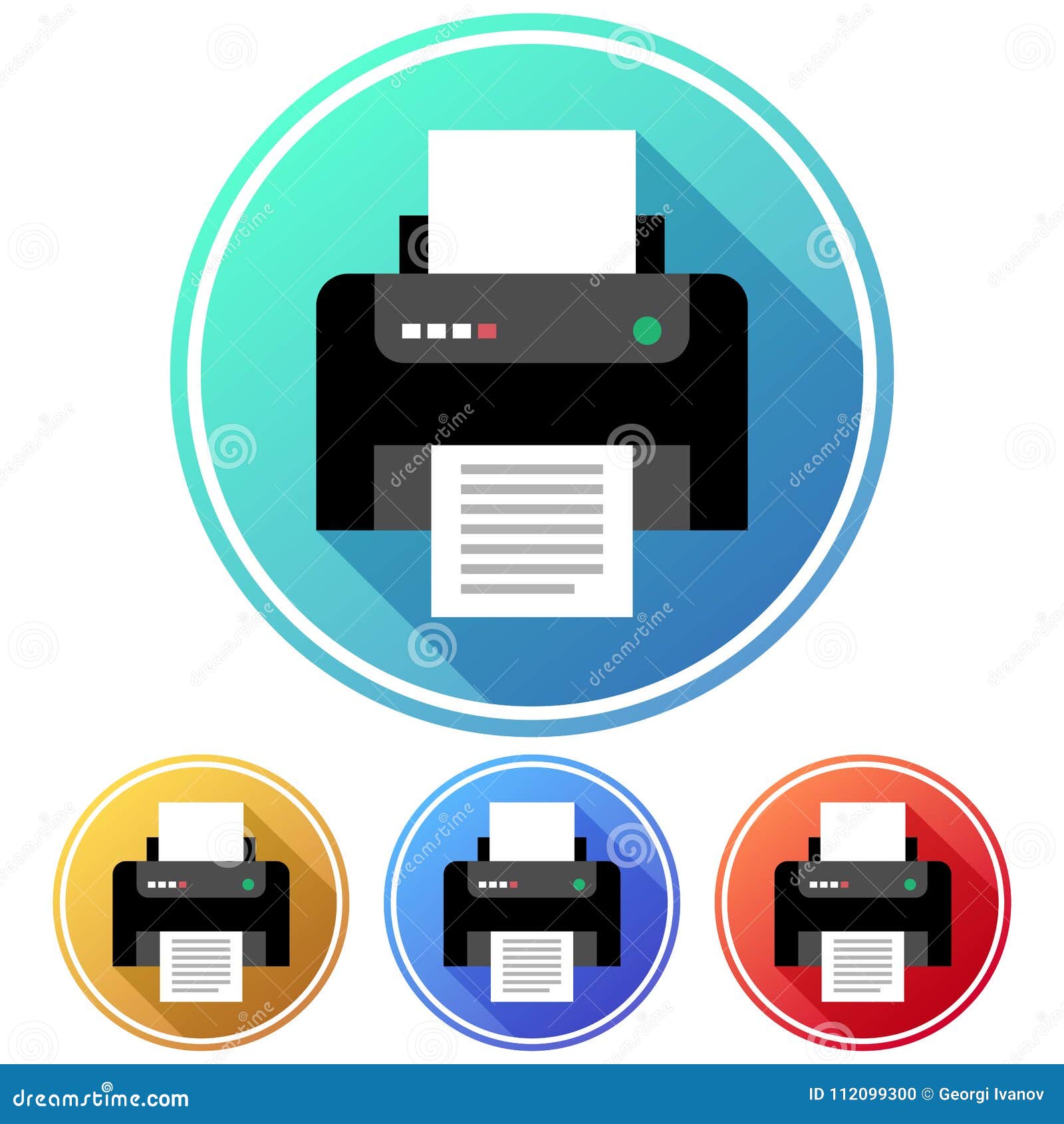 Circular, Gradient Printer Icon. Four Variations. Isolated on White ...