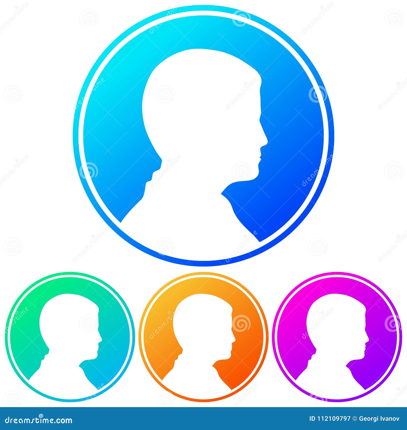 Circular, Gradient, Profile Man Silhouette White Icon. Four Color ...