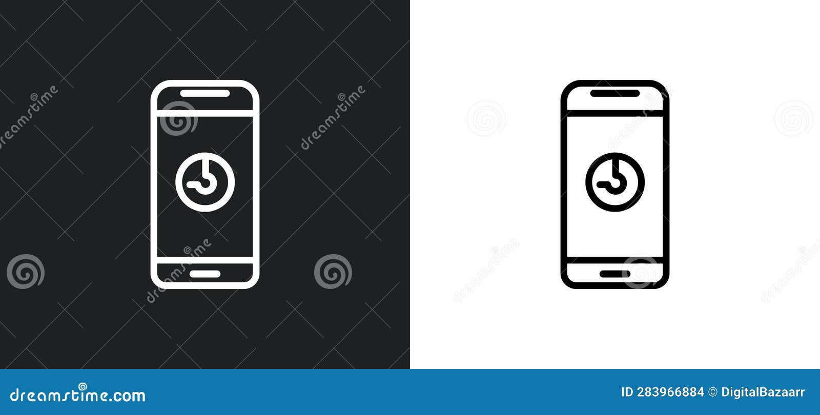Circular Graphic of Mobile Outline Icon in White and Black Colors ...