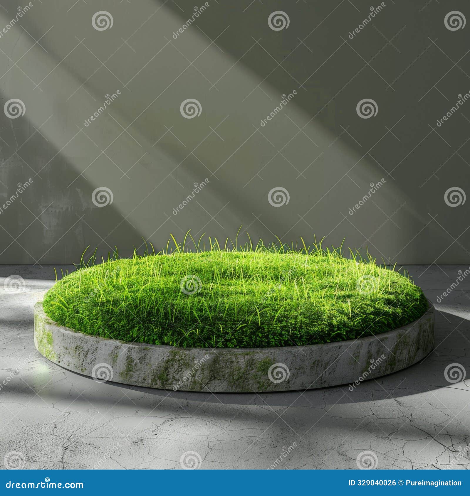 Circular Grass Patch on a Weathered Concrete Base Stock Illustration ...