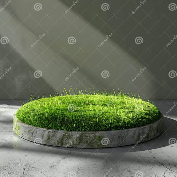Circular Grass Patch on a Weathered Concrete Base Stock Illustration ...