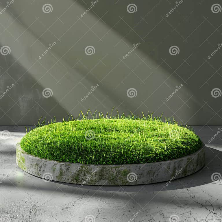 Circular Grass Patch on a Weathered Concrete Base Stock Illustration ...