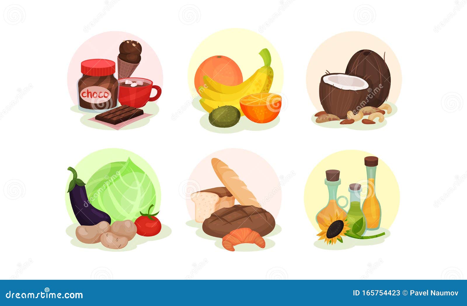 Circular Grouped Food Items Including Fruit and Vegetables Vector Set ...