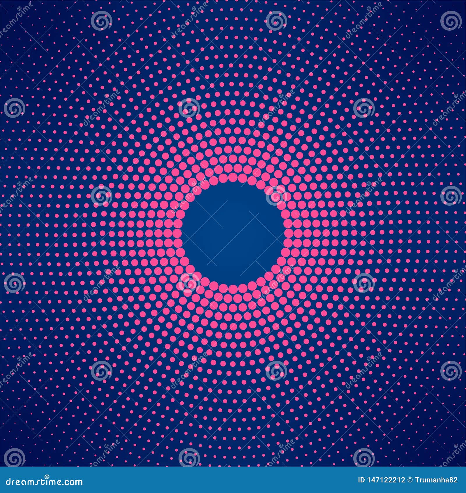 Abstract Circular Pink Halftone Dots Pattern in Dark Blue Background ...