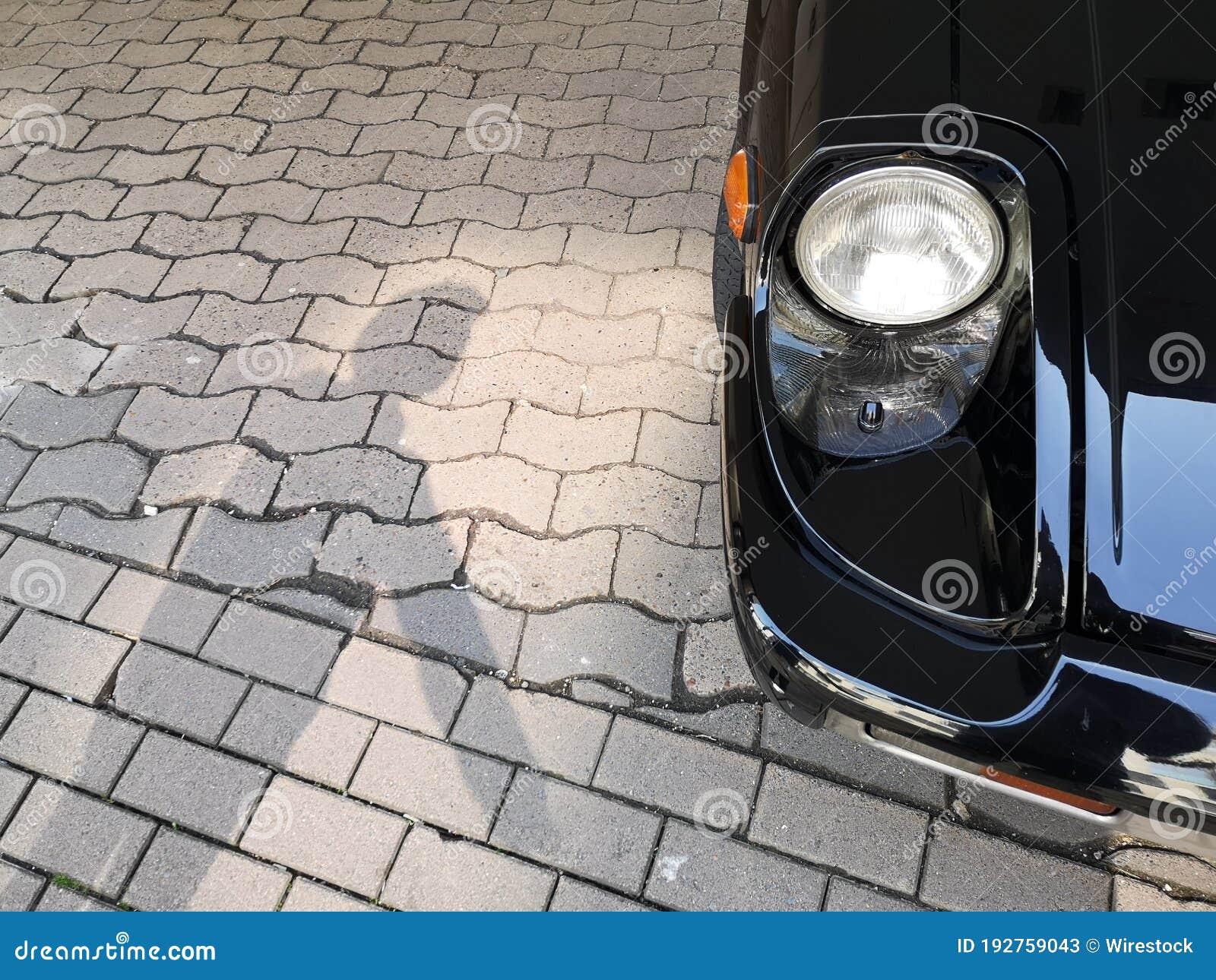 Circular Headlight of a Beautiful Black Retro Car Stock Image - Image ...