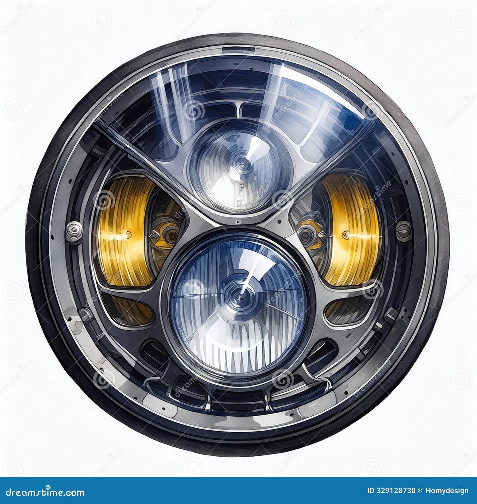 Circular Headlight With Multiple Yellow Lights And Transparent Elements ...