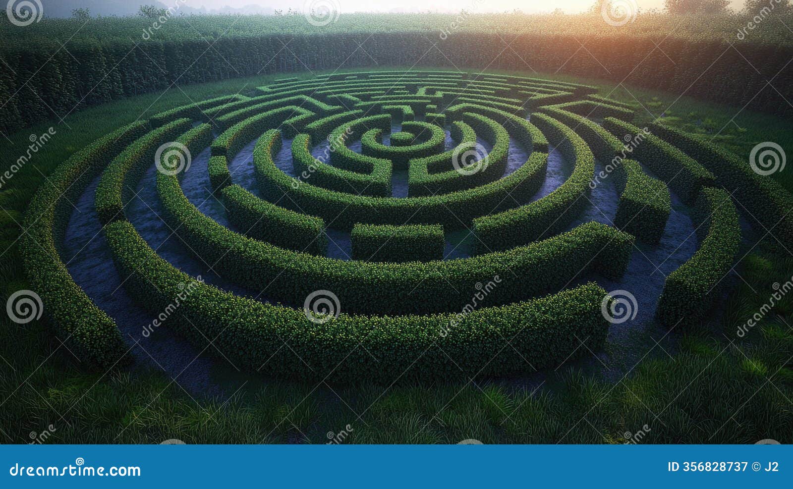 Circular Hedge Maze in Lush Green Garden at Sunset Stock Image - Image ...