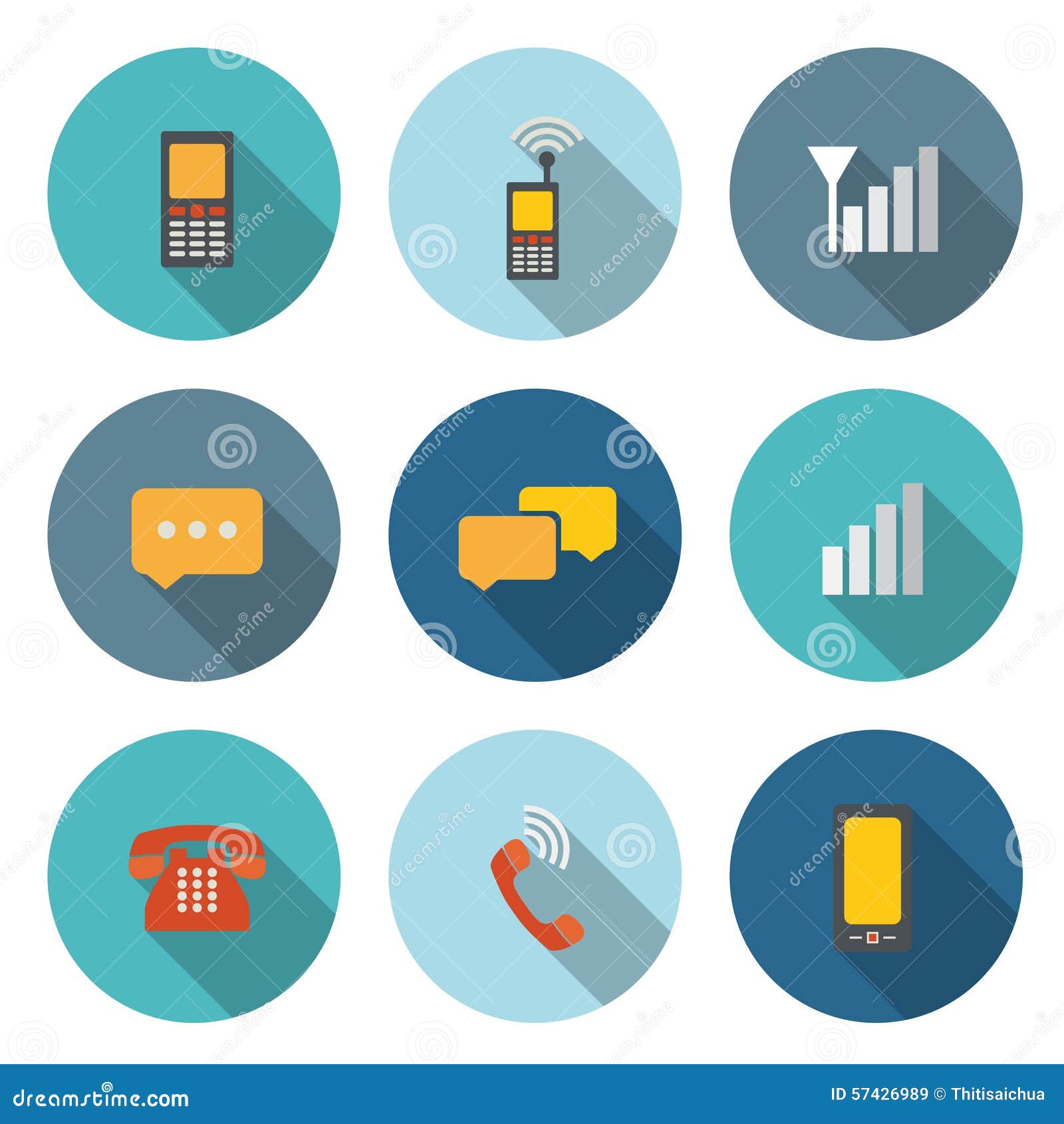 Circular Icon for Communication Concept with Telephone and Bubbl Stock ...