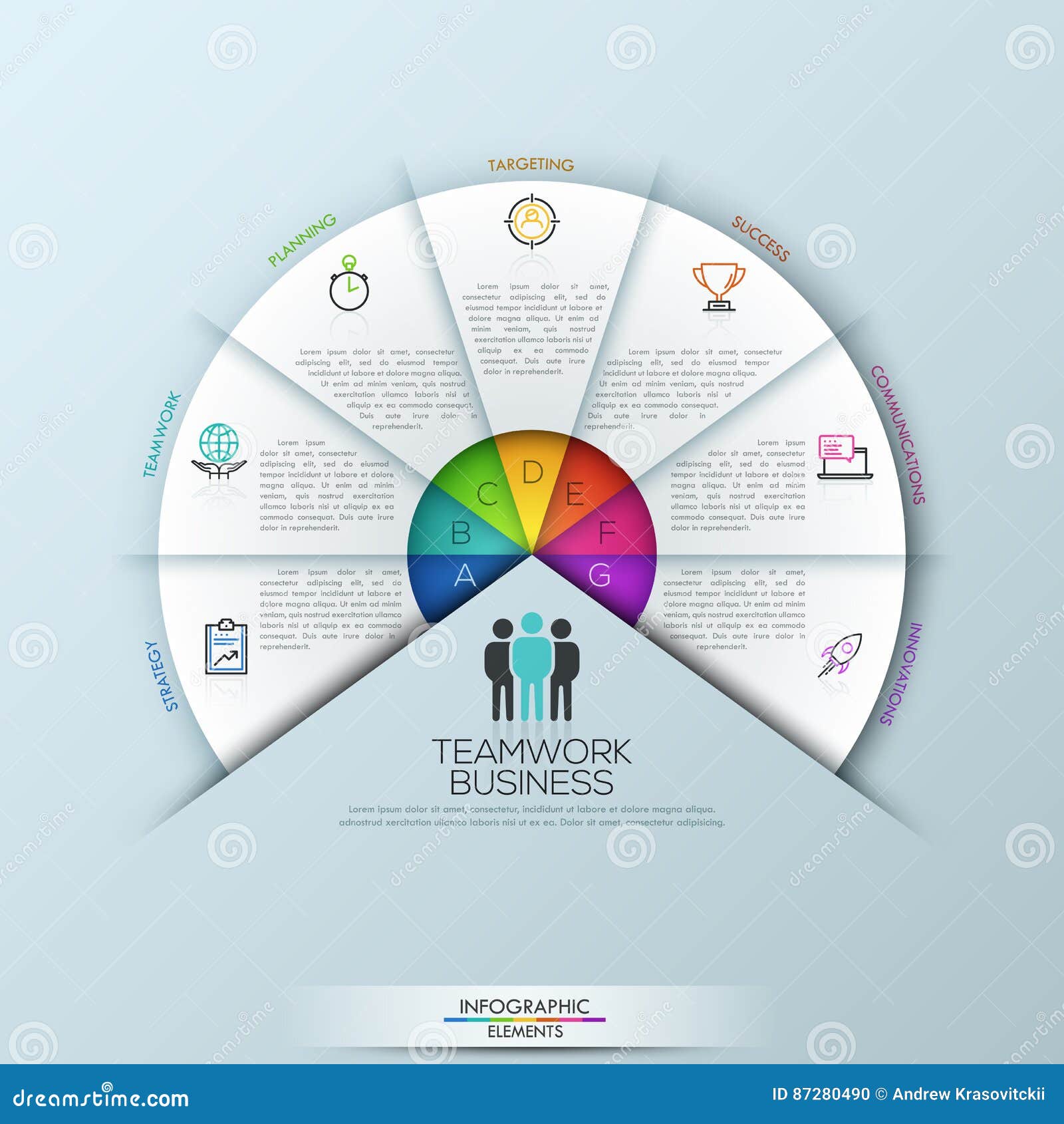Circular Infographic Design Template with 7 Sectoral Elements Connected ...