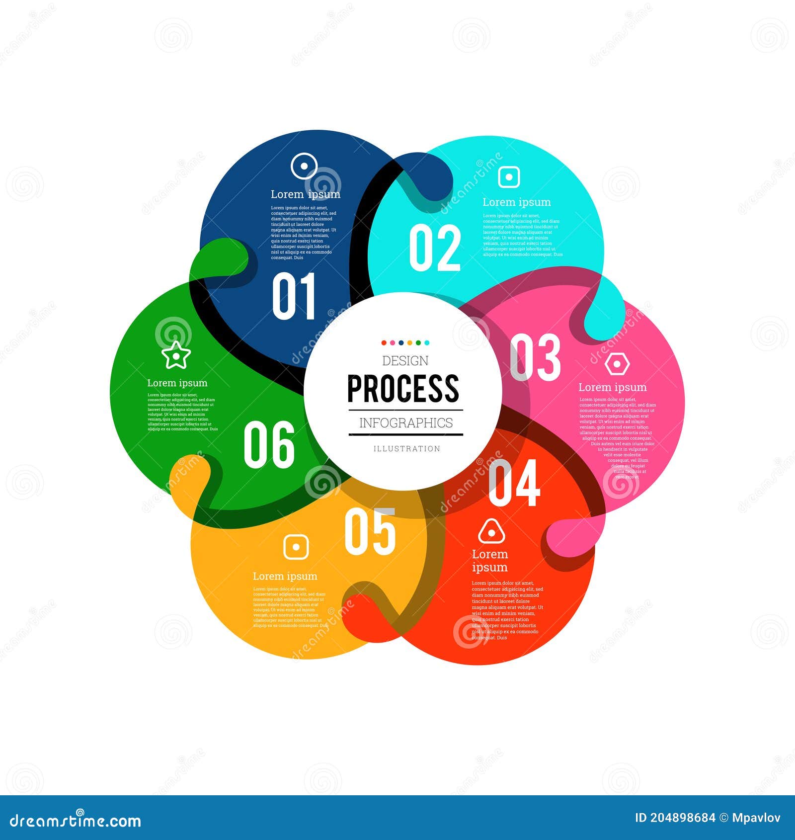 Circular Infographics Showing the Process of 6 Steps Flowing from One ...