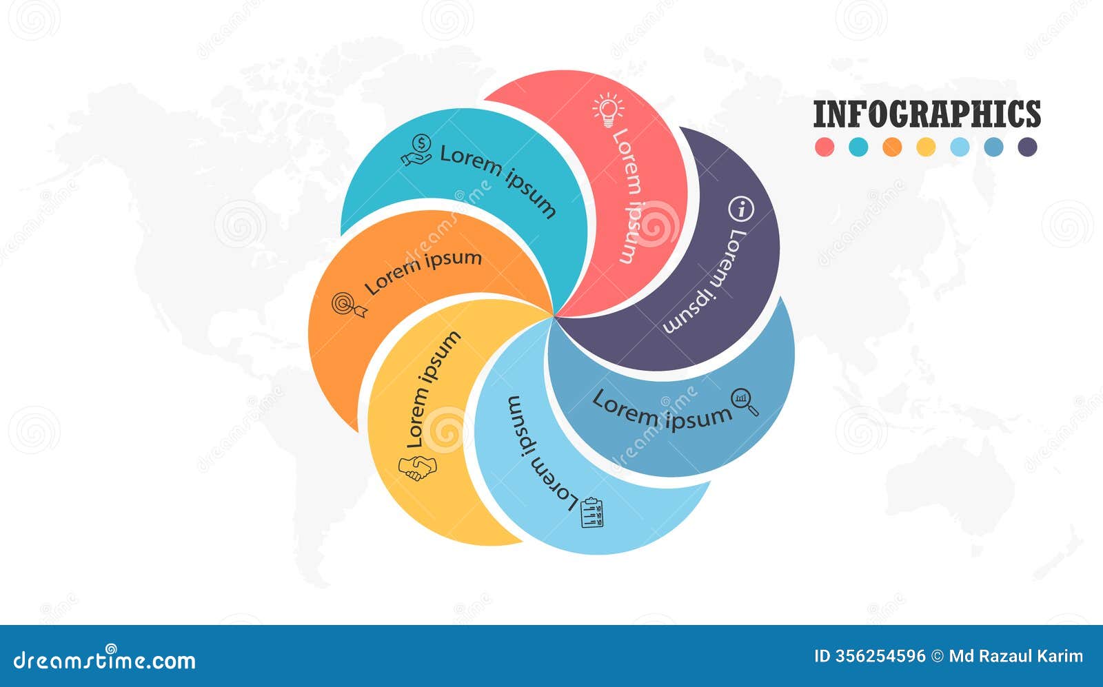 Circular Infographics Step-by-step with Colored Sections. Flat Rounded ...