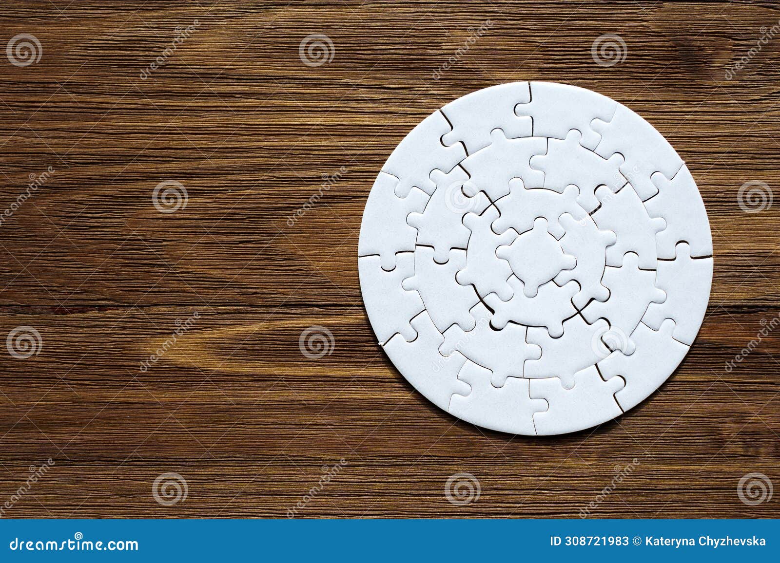 Circular Jigsaw Puzzle on a Wooden Table Stock Image - Image of pieces ...