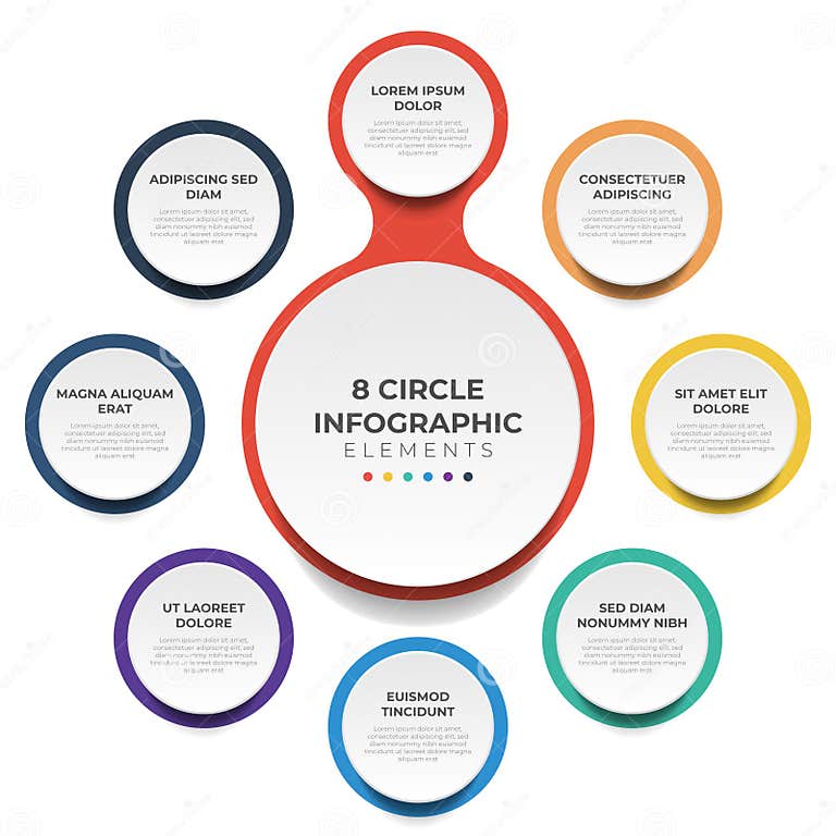 Circular Layout Diagram with 8 Points of Steps, Sequence, Colorful ...