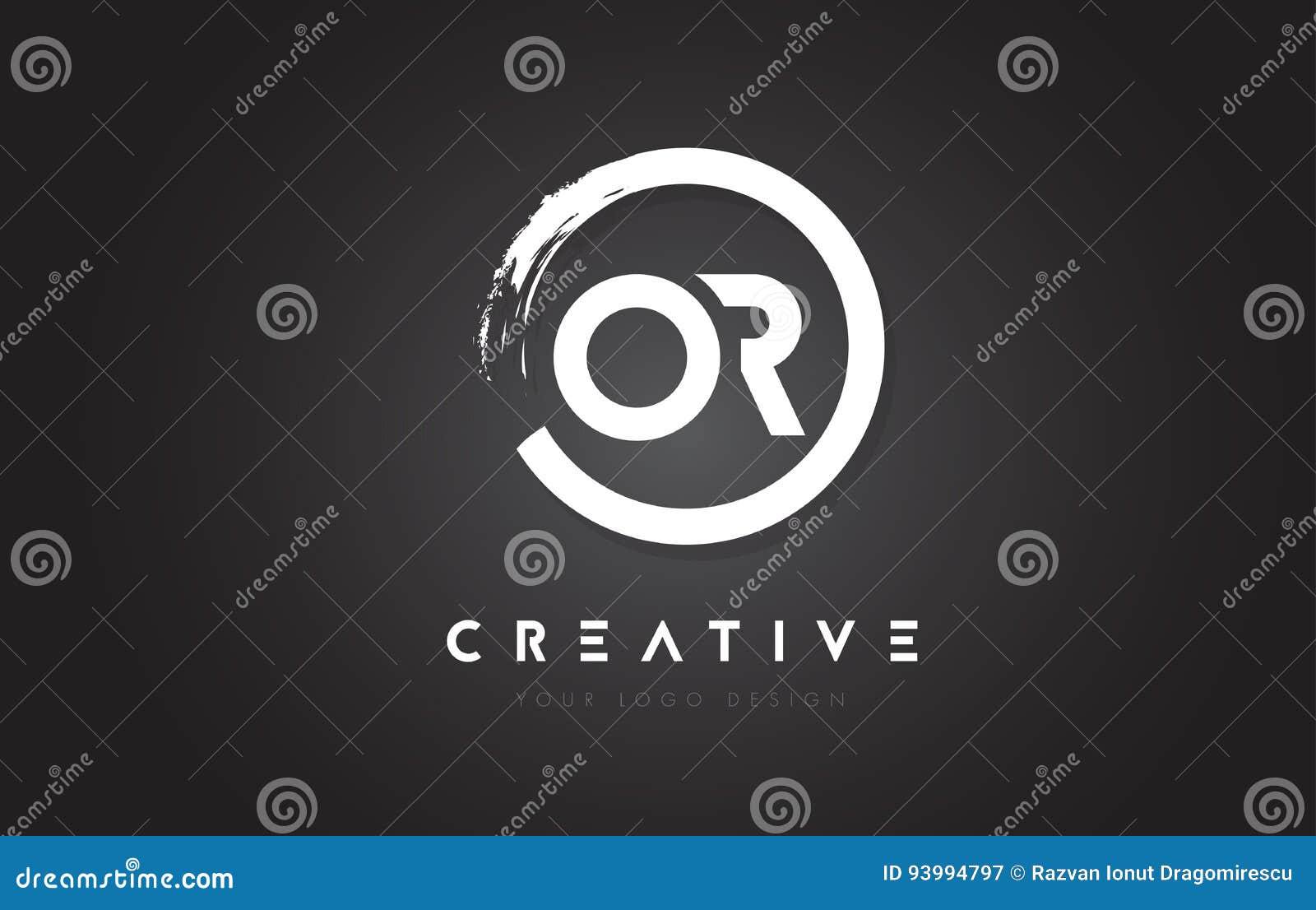 Or Circular Letter Logo with Circle Brush Design and Black Background ...