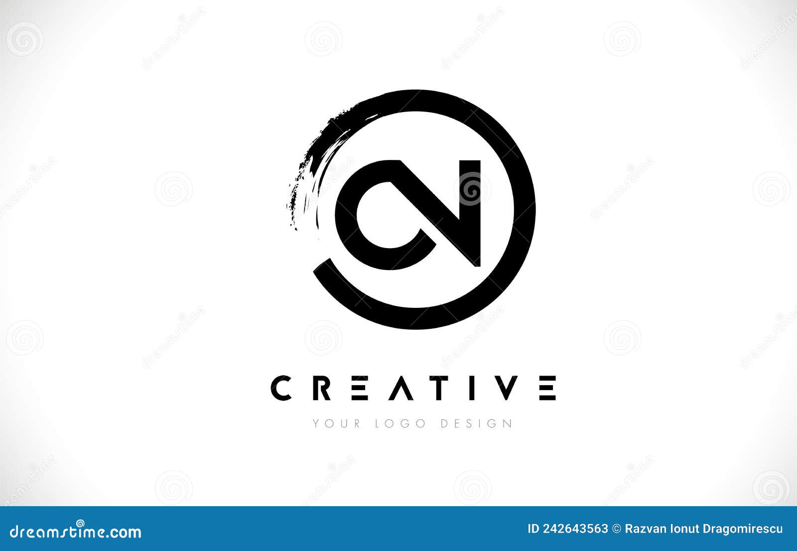 On Letter Logo with Circle Brush Design and White Background Stock ...