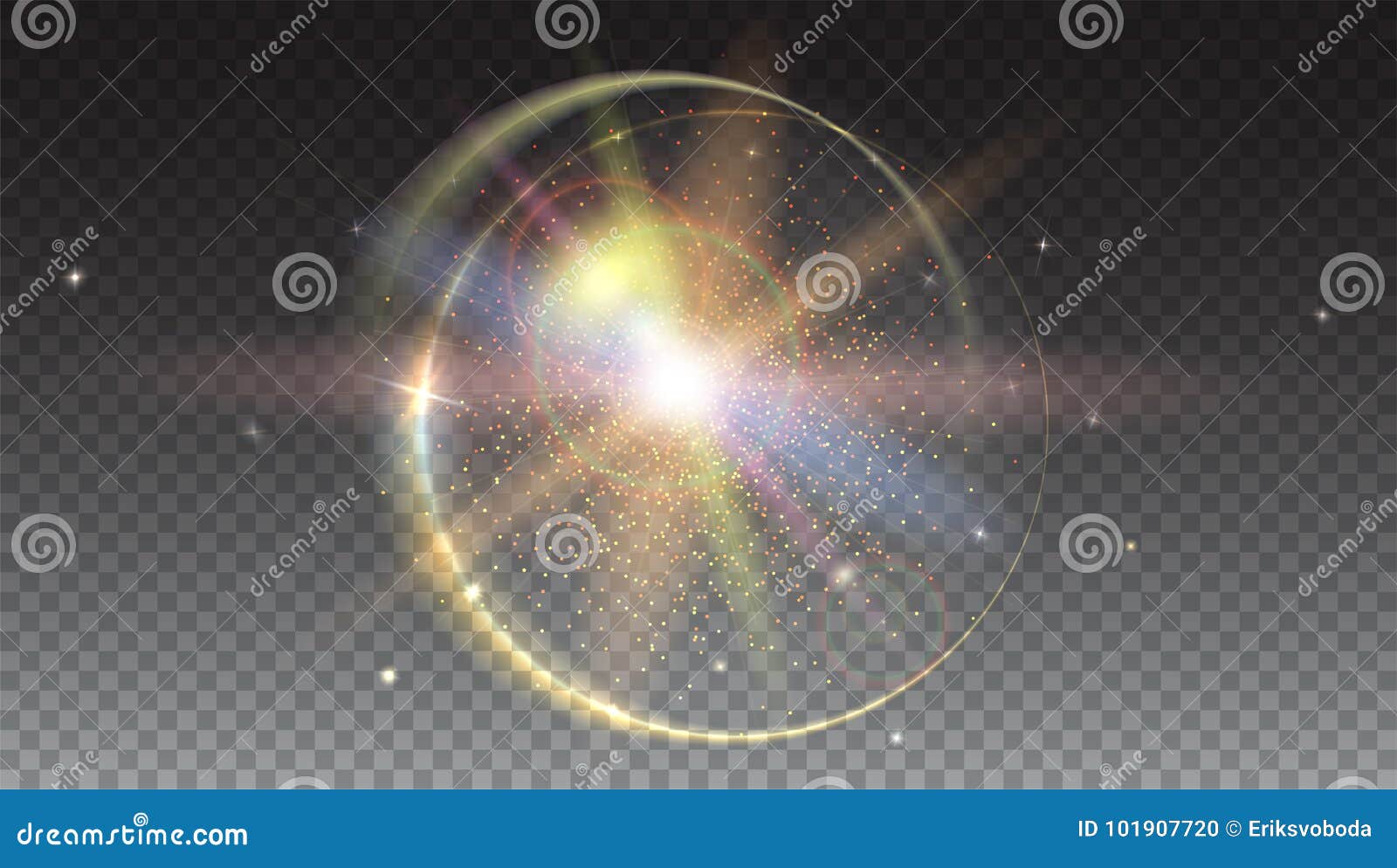 Circular Light Rays and Lens Flare Backdrop, on Trasparent. Glow Light ...