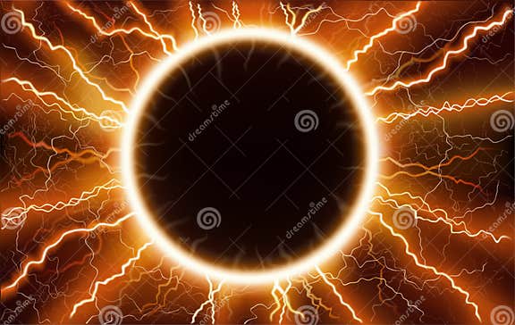 Circular Lightning with Branches and Glow on a Dark Background Stock ...