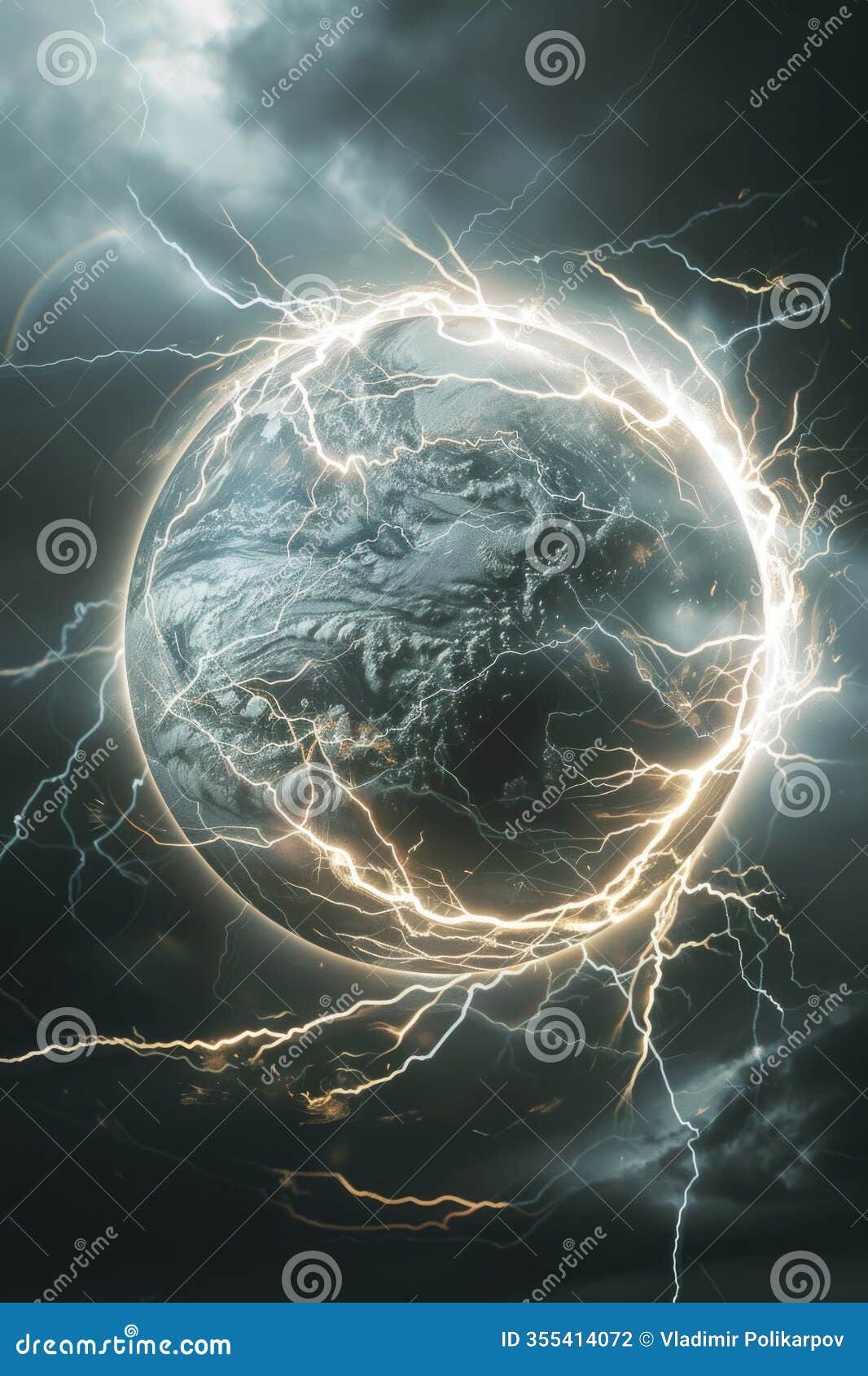 A Circular Lightning Storm in the Sky with Bright Flashes Stock Photo ...