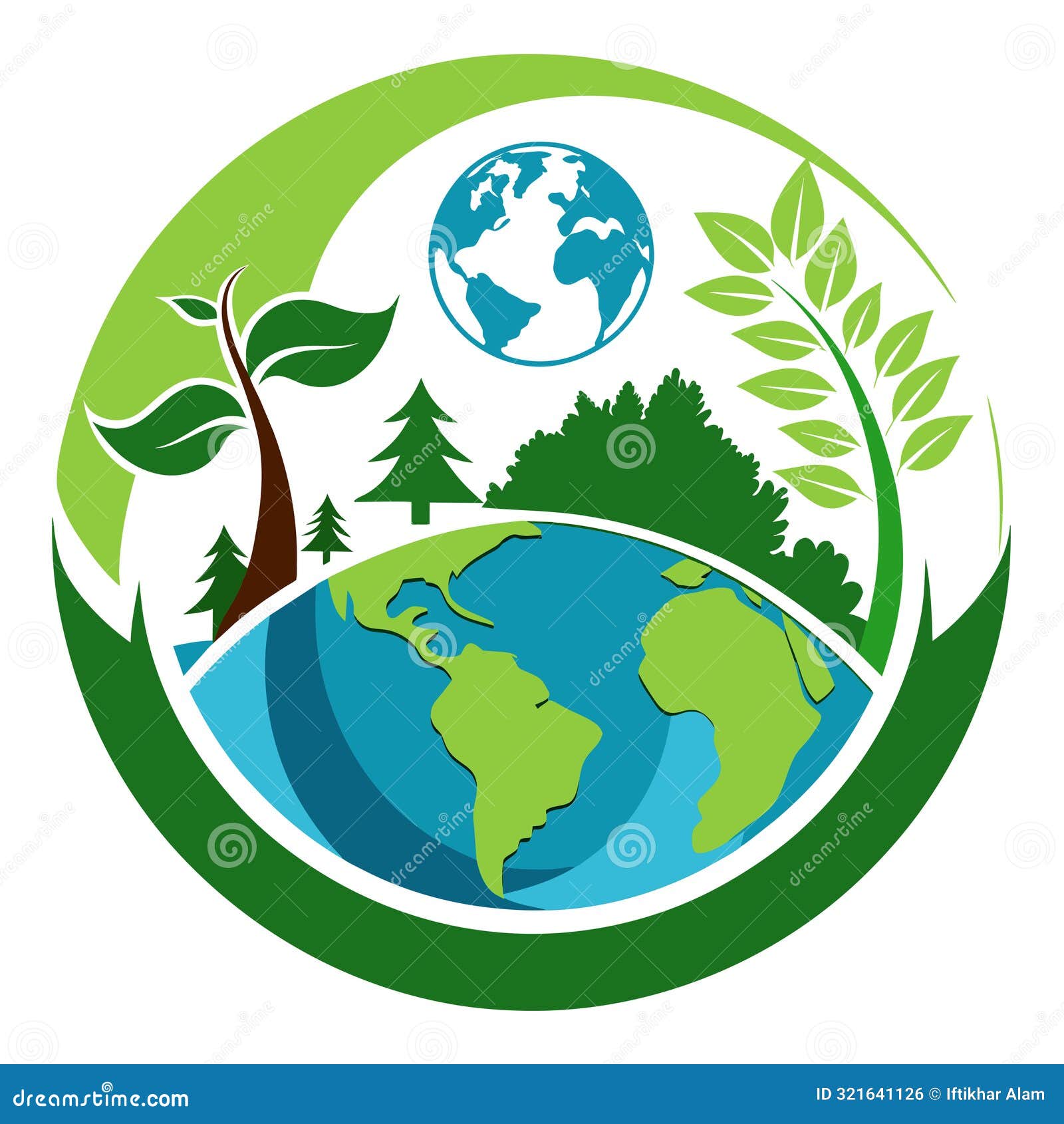 A Circular Logo Featuring a Globe Surrounded by Green Leaves and Trees ...