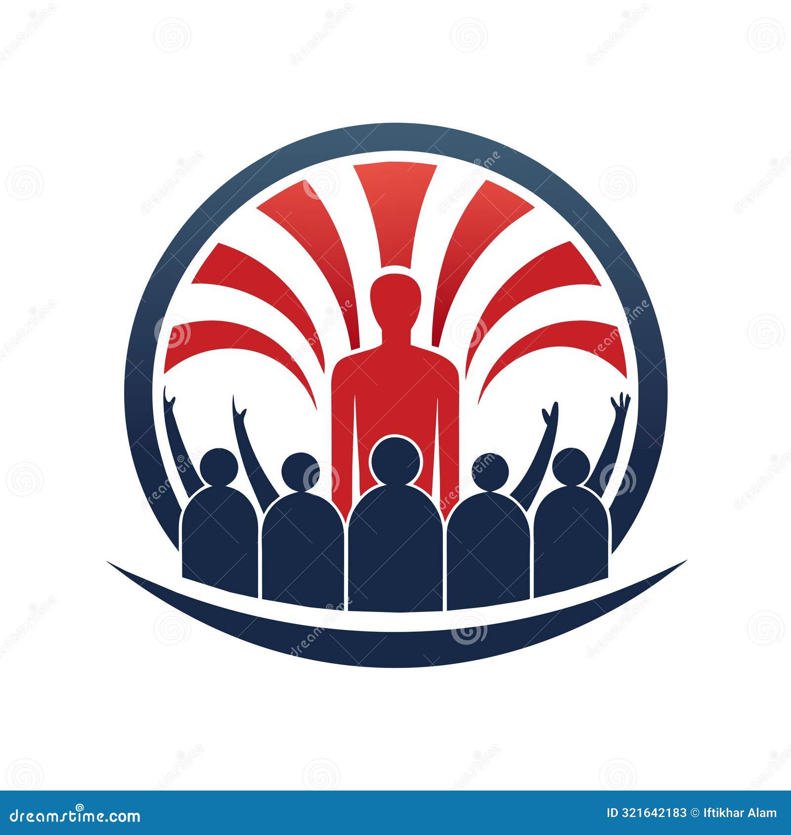 A Circular Logo Featuring a Red Figure Surrounded by Blue Figures ...